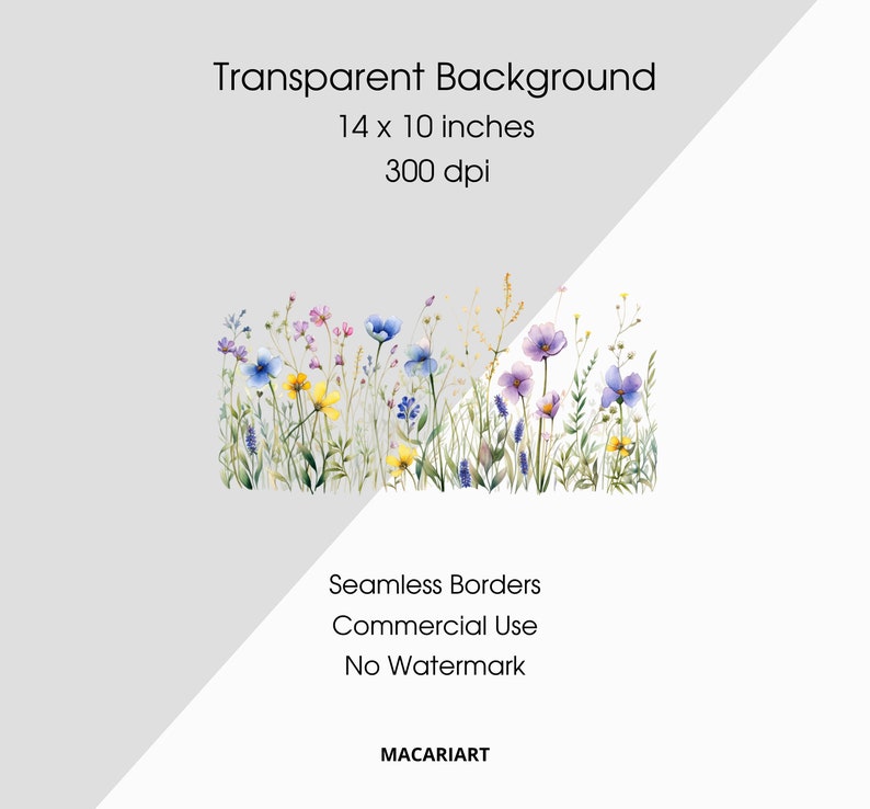 Meadow Flowers Borders Clipart Floral Watercolor Borders Flowers ...