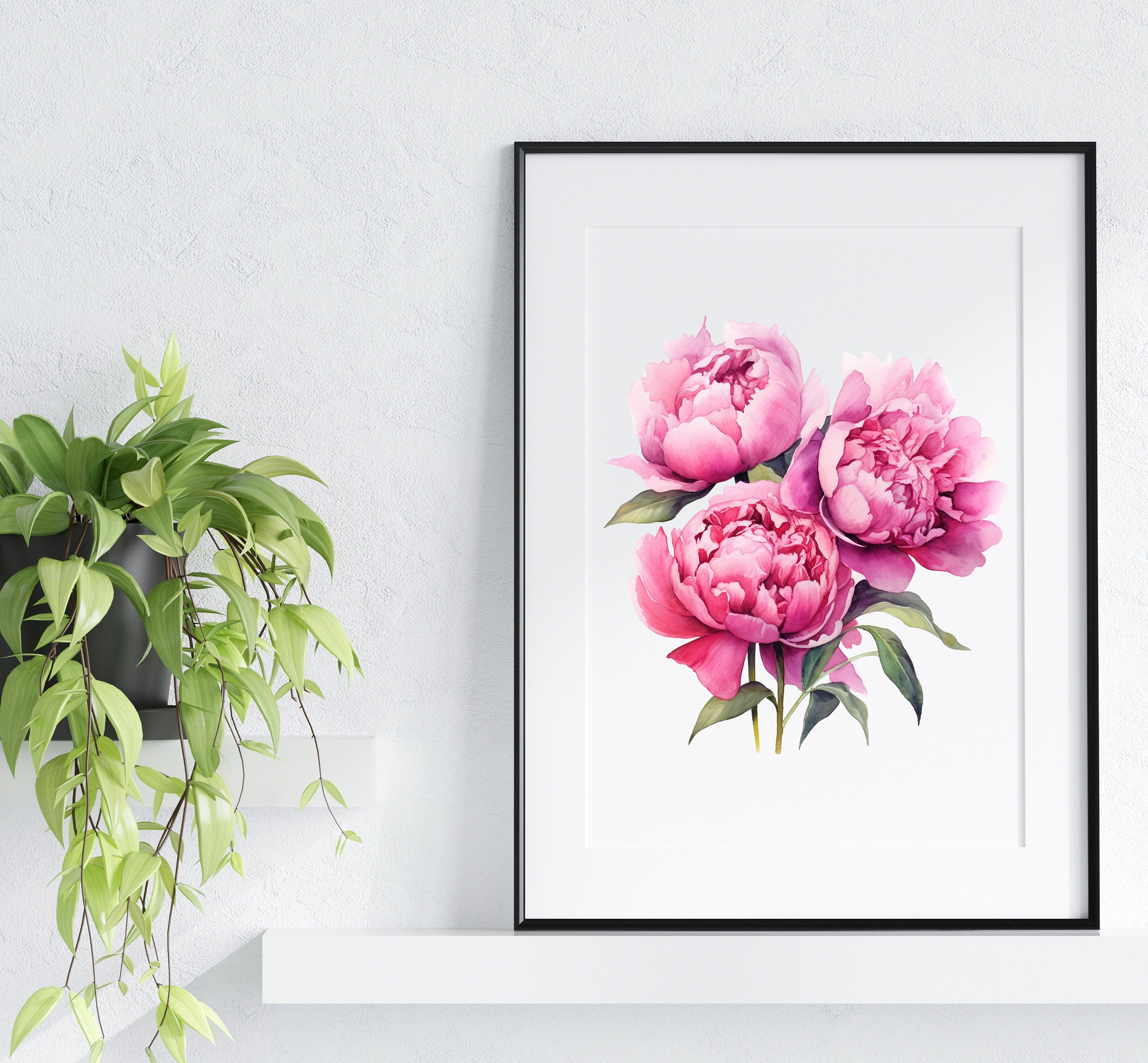 Pink Peony Watercolor Clipart Elegant Bohemian Flowers Romantic Wedding ...