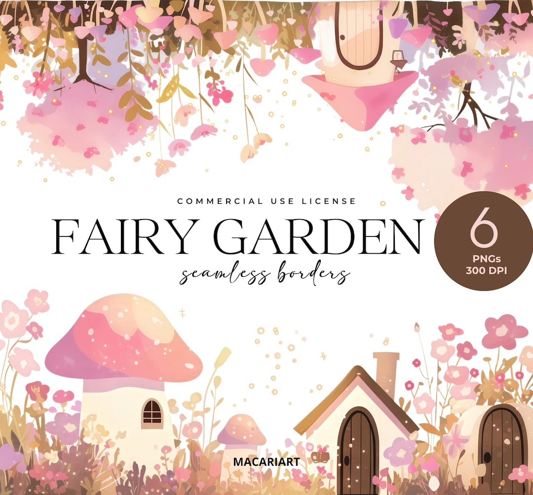 Fairy Garden Border Clipart, Pink Fairy, Enchanted Forest Mushroom ...