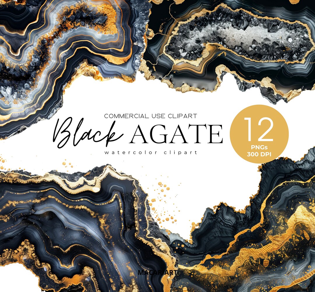 Black Agate Borders Clipart Gold Glitter Black Marble Border Geode ...