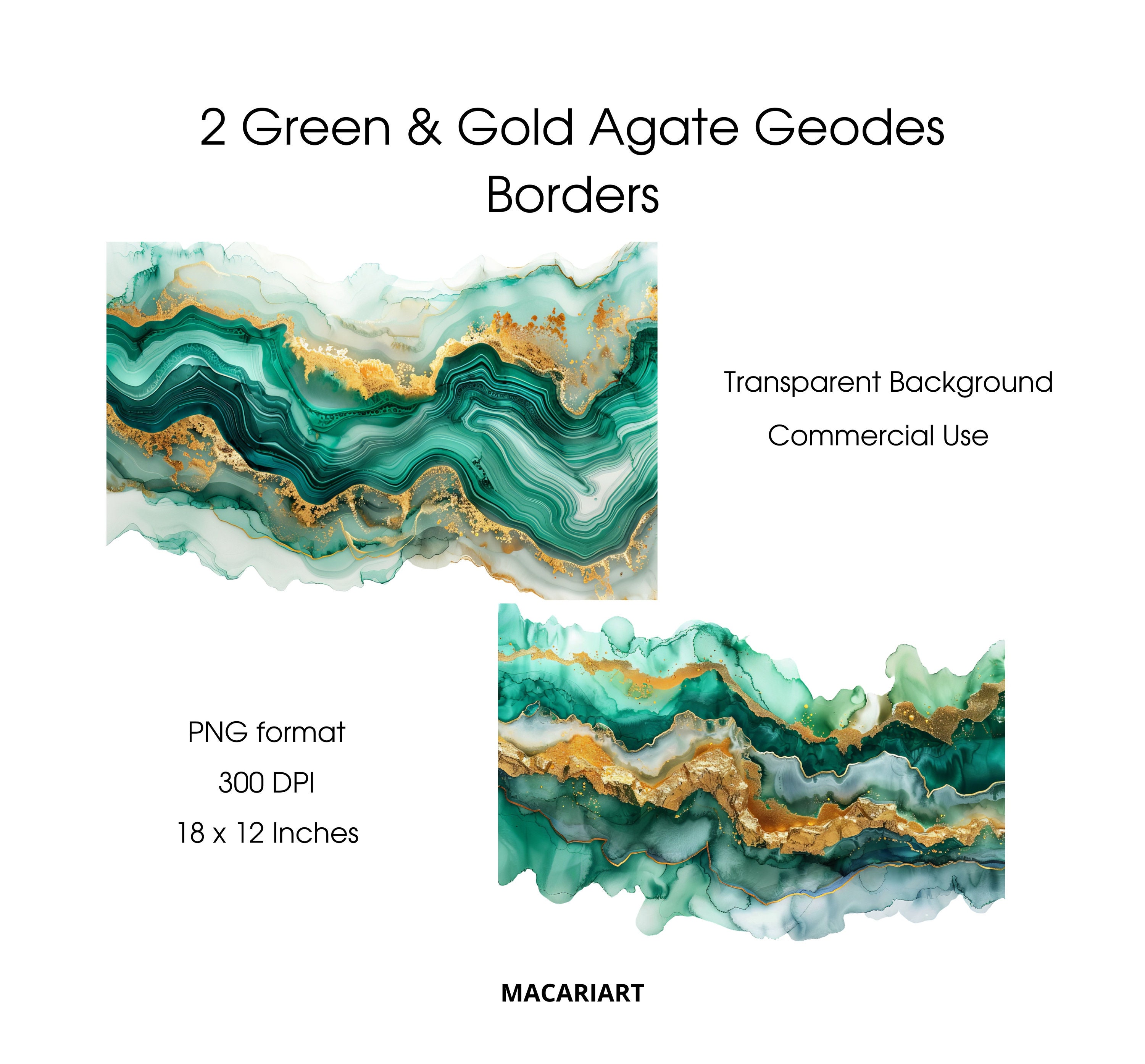Green Agate Borders Clipart Watercolor Agate Slice Geode Clipart Gold ...