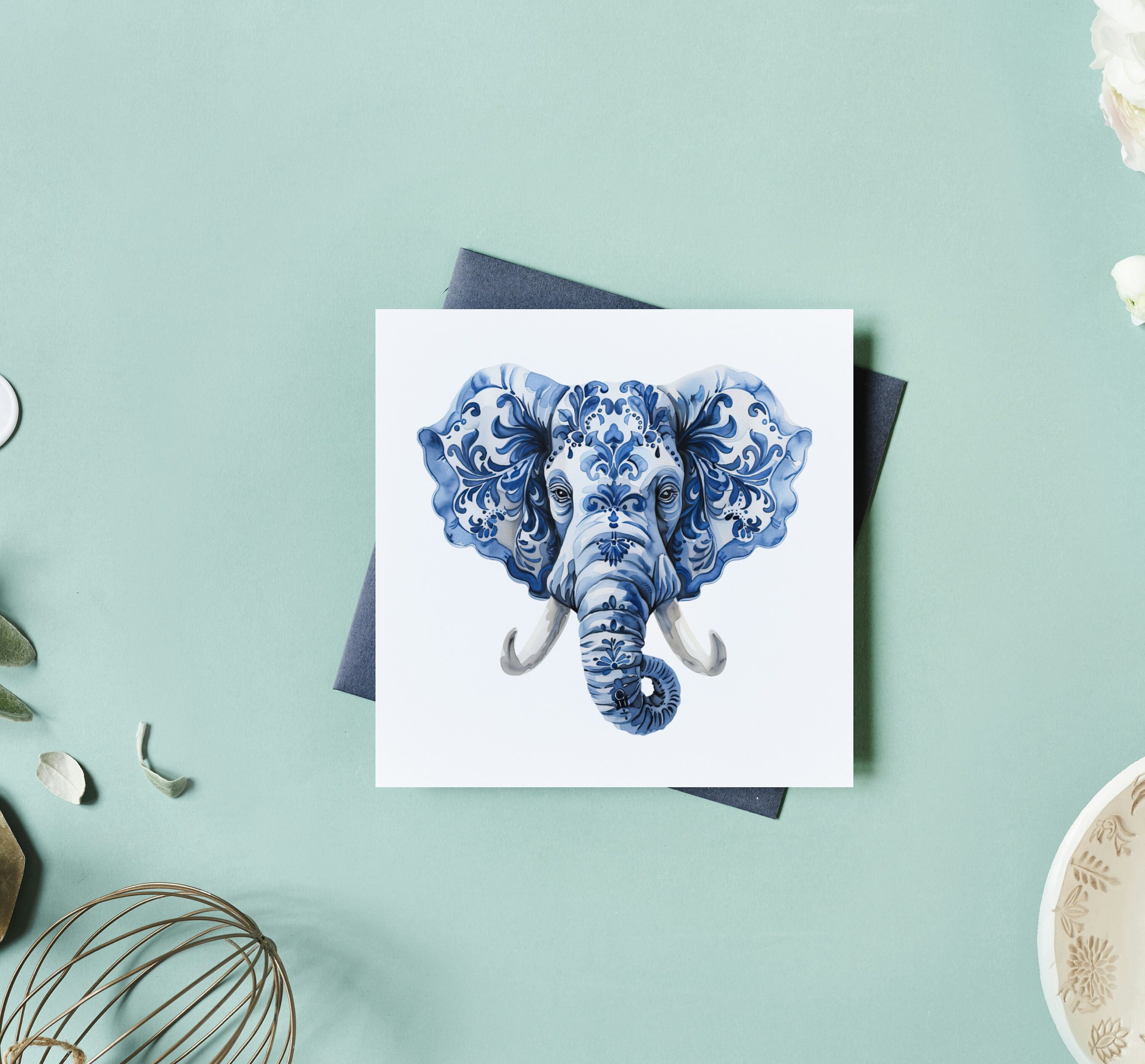 Toile Blue Elephant Clipart Watercolor Chinoiserie Toile De Jouy Jungle ...