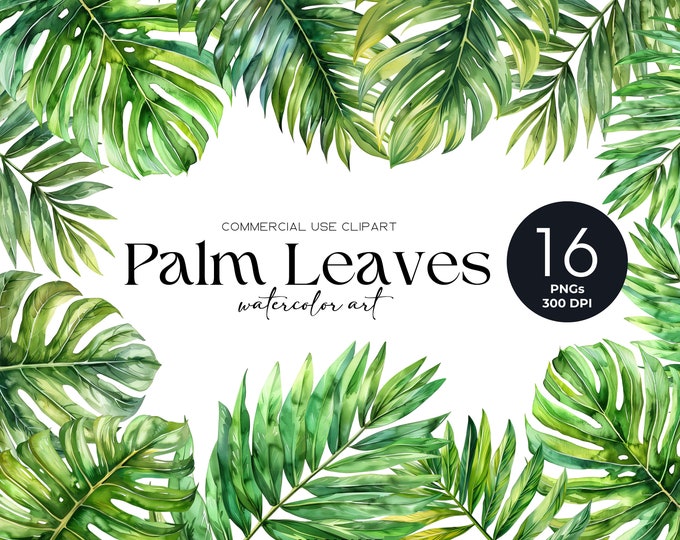 Tropical Leaves Clipart | Green Jungle Leaves | Green Monstera Leaves ...