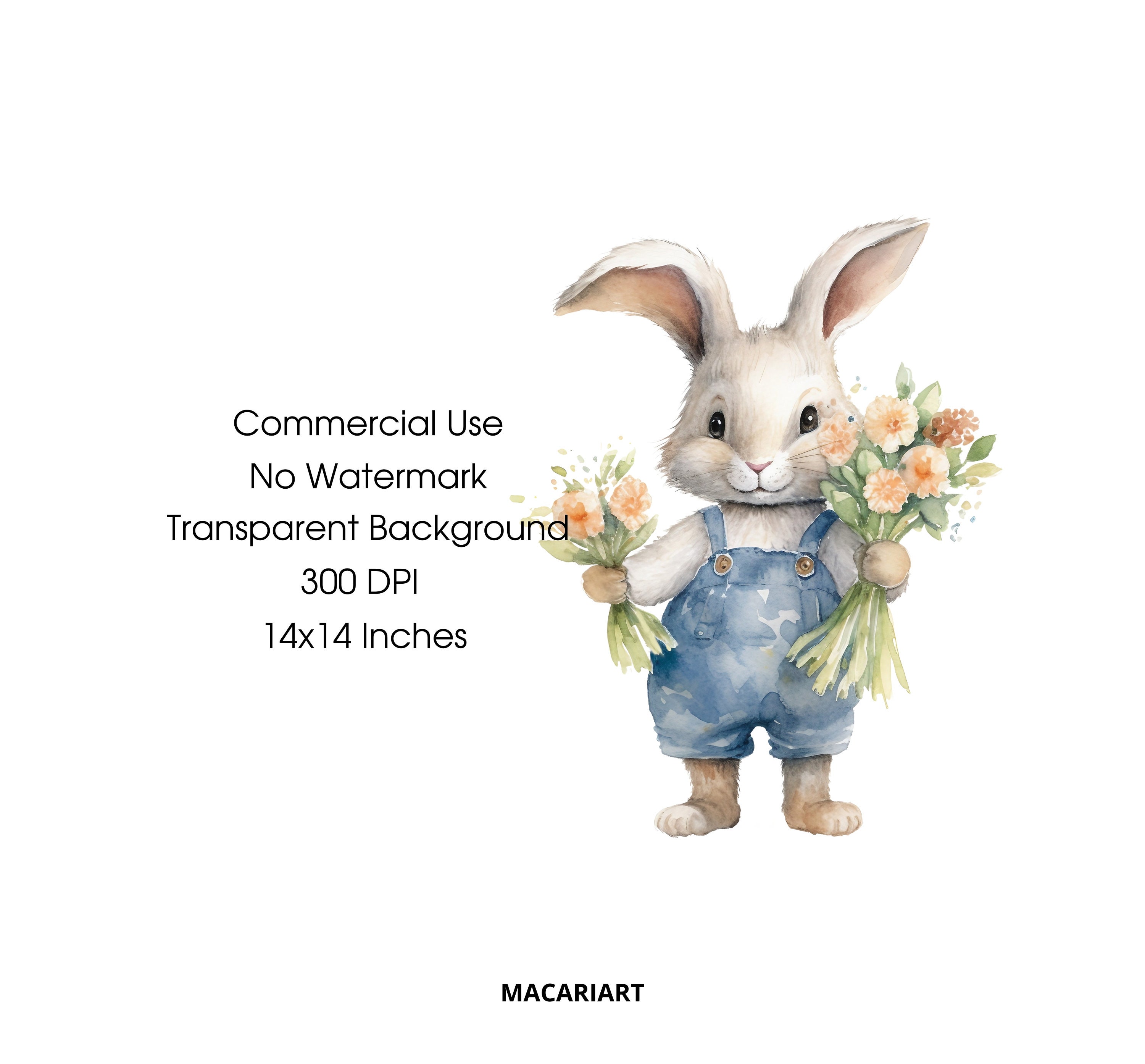 Watercolor Bunny With Flowers Clipart Pack Nursery Spring Clipart ...