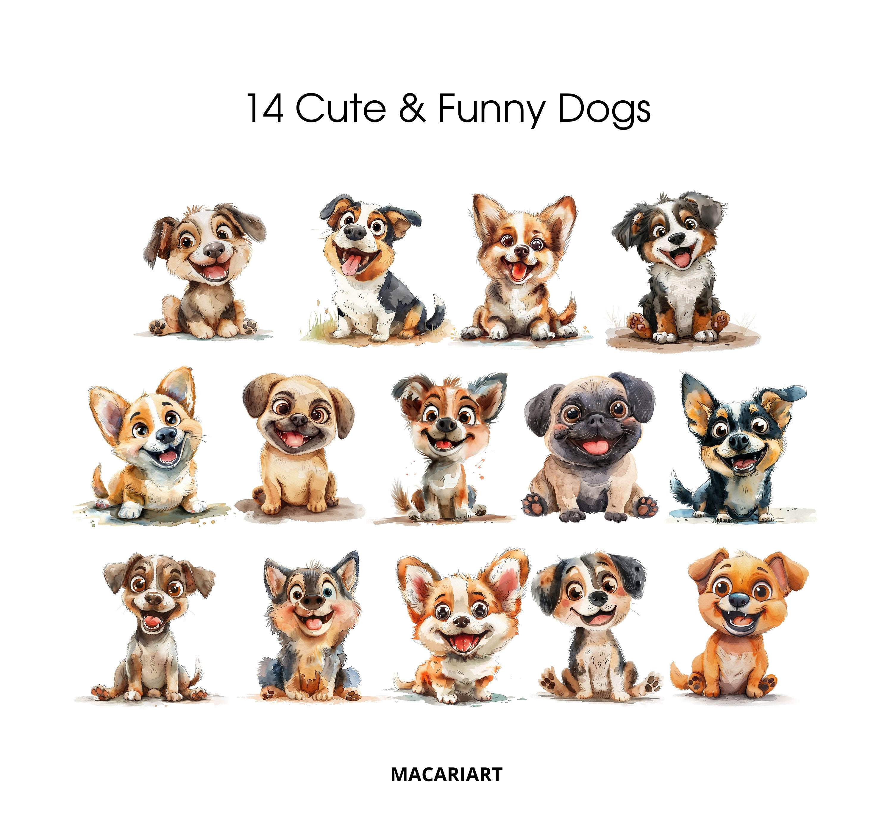 Cute Dogs Clipart Dog Breeds Png Puppy Clipart Cartoon Dog Bundle Cute ...