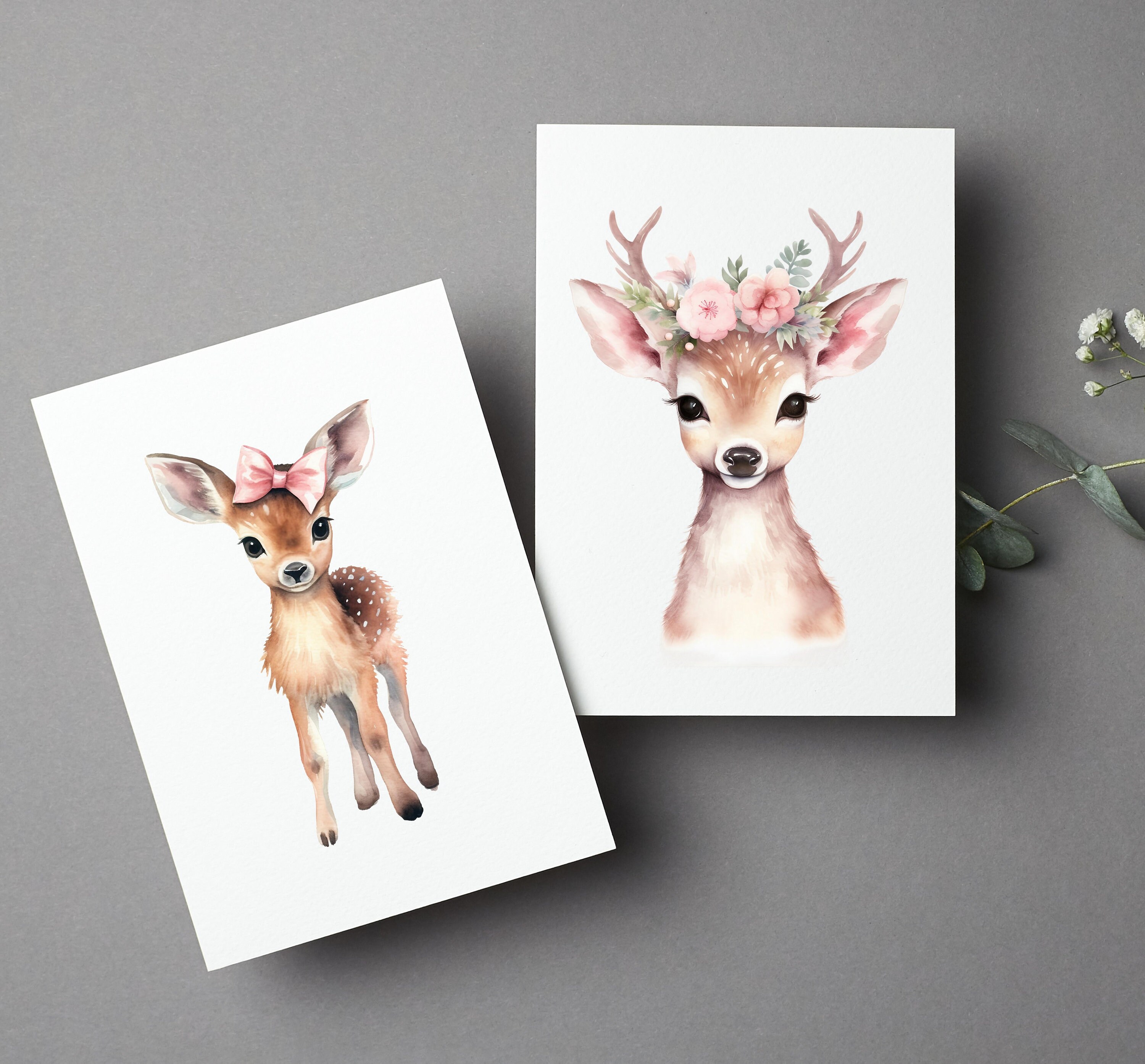 Watercolor Baby Deer Clipart Woodland Baby Animal Clipart Cute Girl ...