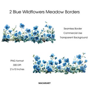 Blue Wildflowers Borders Clipart Floral Watercolor Borders Flowers ...