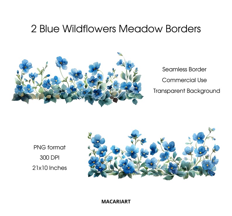 Blue Wildflowers Borders Clipart Floral Watercolor Borders Flowers ...