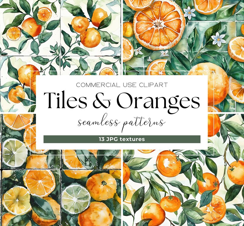 Mediterranean Tile Watercolor Oranges Seamless Pattern Portuguese ...