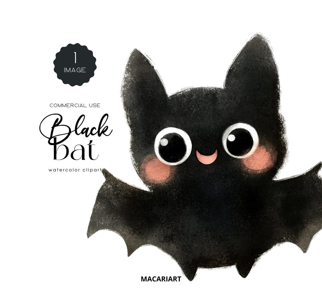 Cute Halloween Black Bat Clipart Bundle Watercolor Witches Bat Png ...