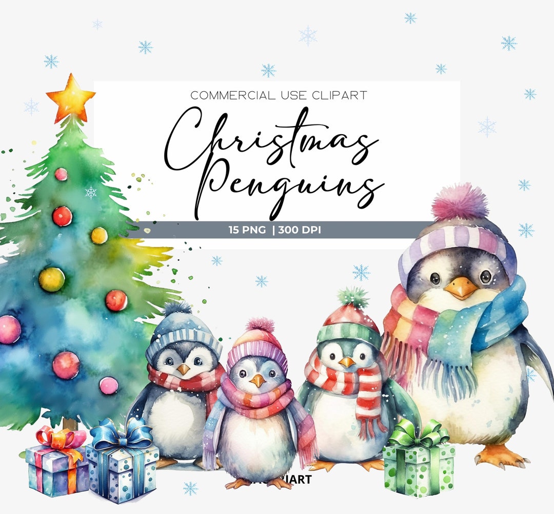 Christmas Penguin Clipart Bundle Cute Penguin Png Christmas Winter ...