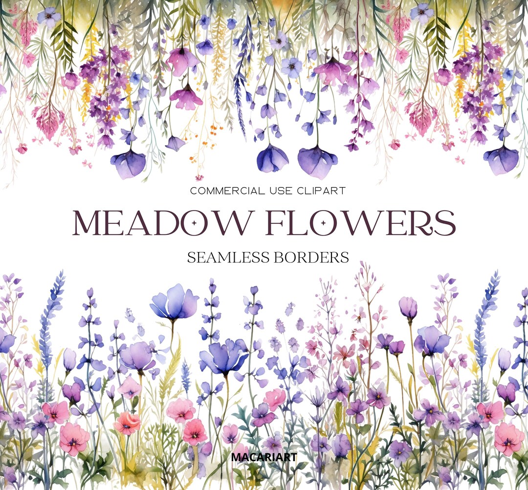 Meadow Flowers Borders Clipart Floral Watercolor Borders Flowers ...