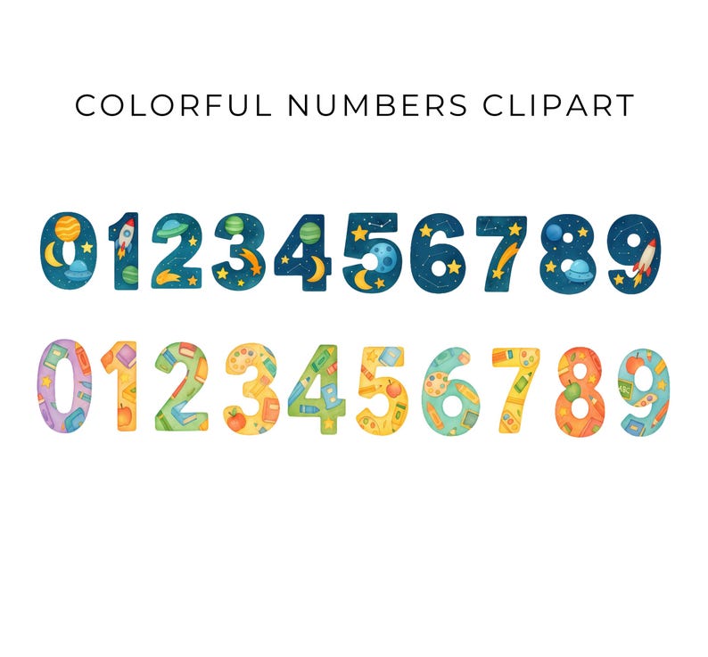 Colorful Numbers Clipart, Watercolor Numbers for Kids, School Beginner ...
