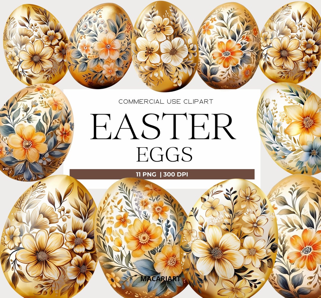 Watercolor Gold Easter Eggs Clipart Happy easter Png Floral Spring ...