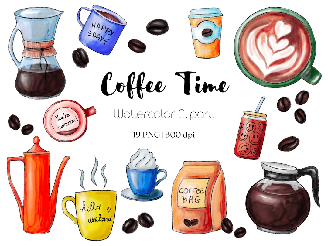 Watercolor Coffee Time Clipart, Coffee Png Image Design for Tshirt Mugs ...