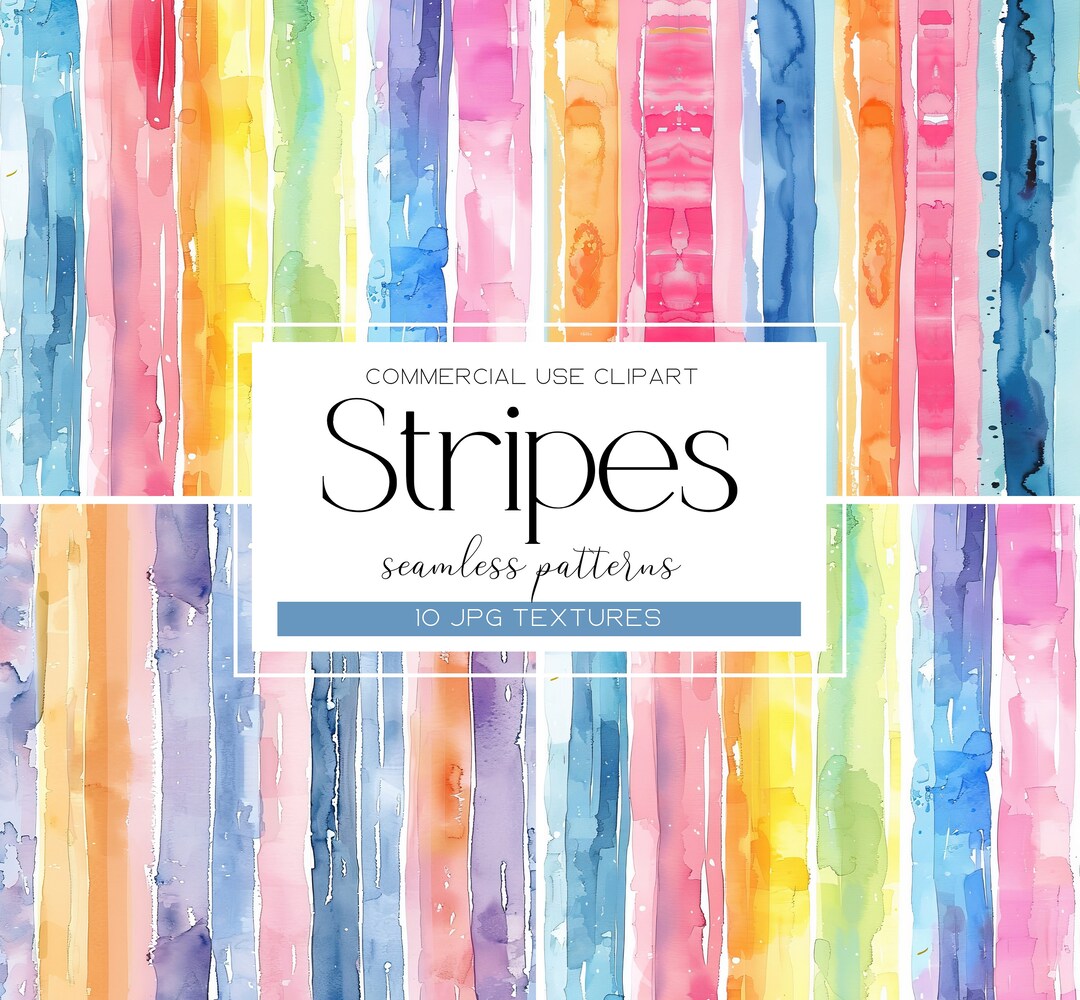 Watercolor Stripes Digital Paper Seamless Pattern Rainbow Pastel ...