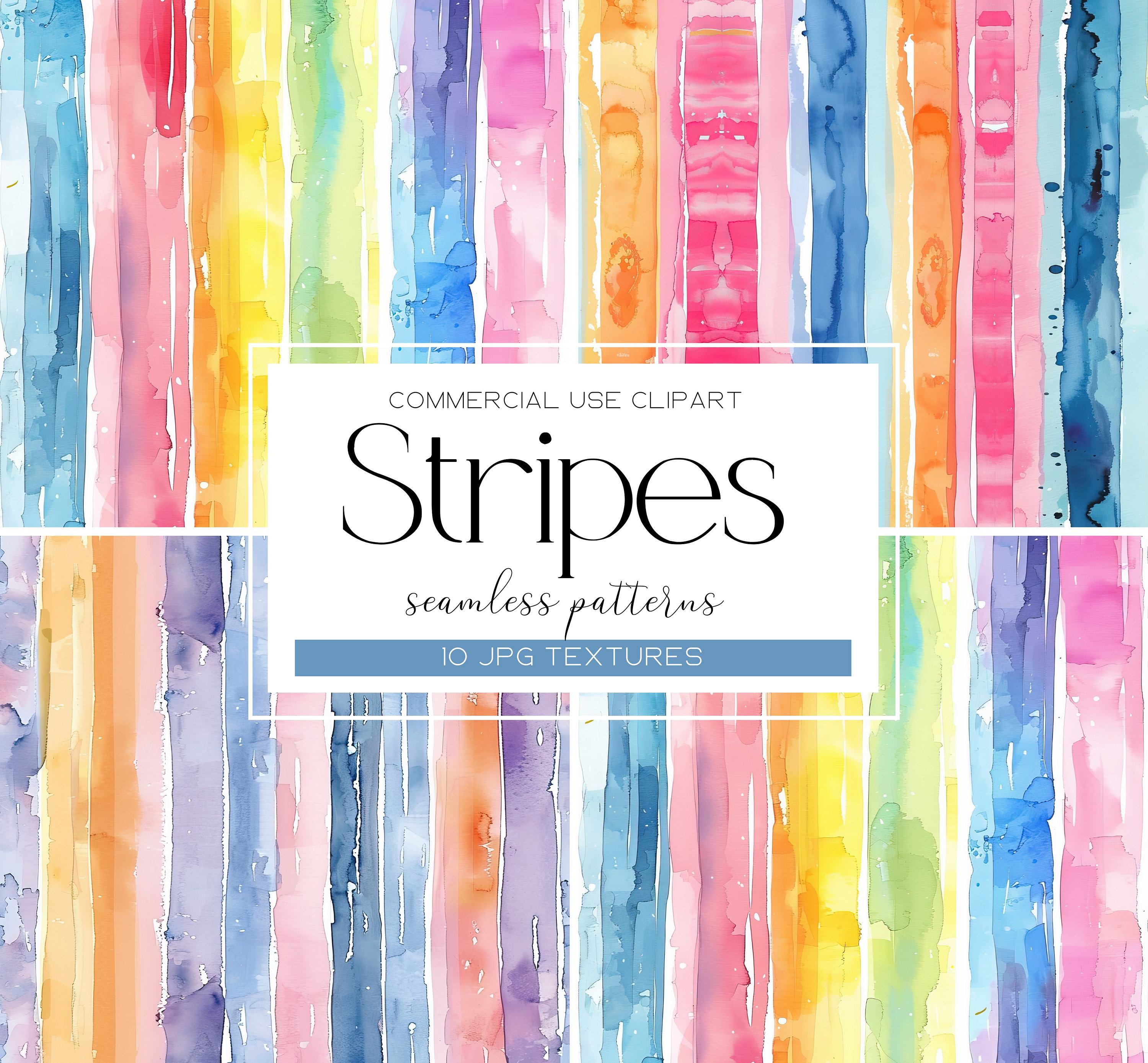 Watercolor Stripes Digital Paper Seamless Pattern Rainbow Pastel ...