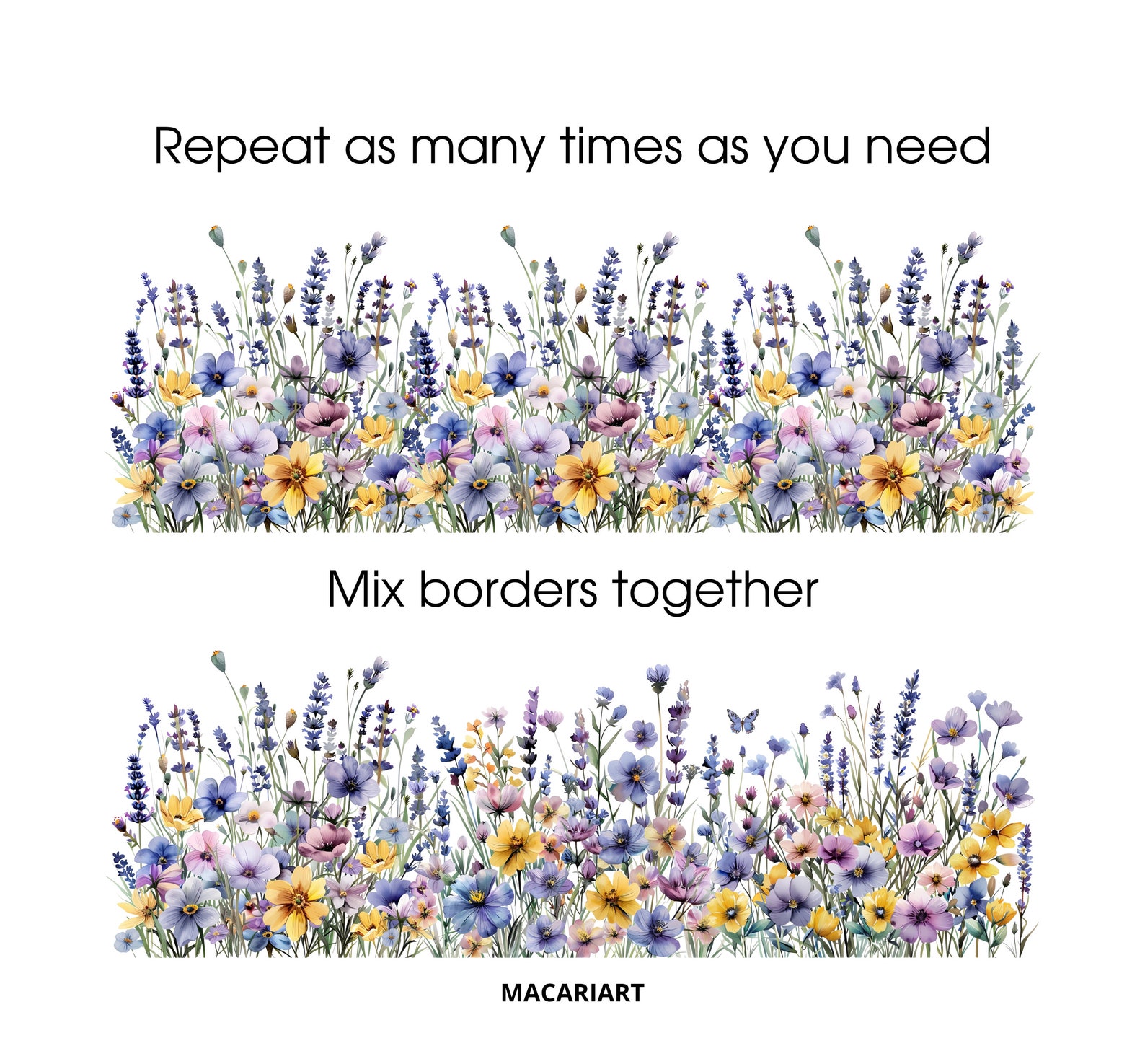 Wildflowers Borders Clipart Floral Watercolor Borders Lavender Flowers ...