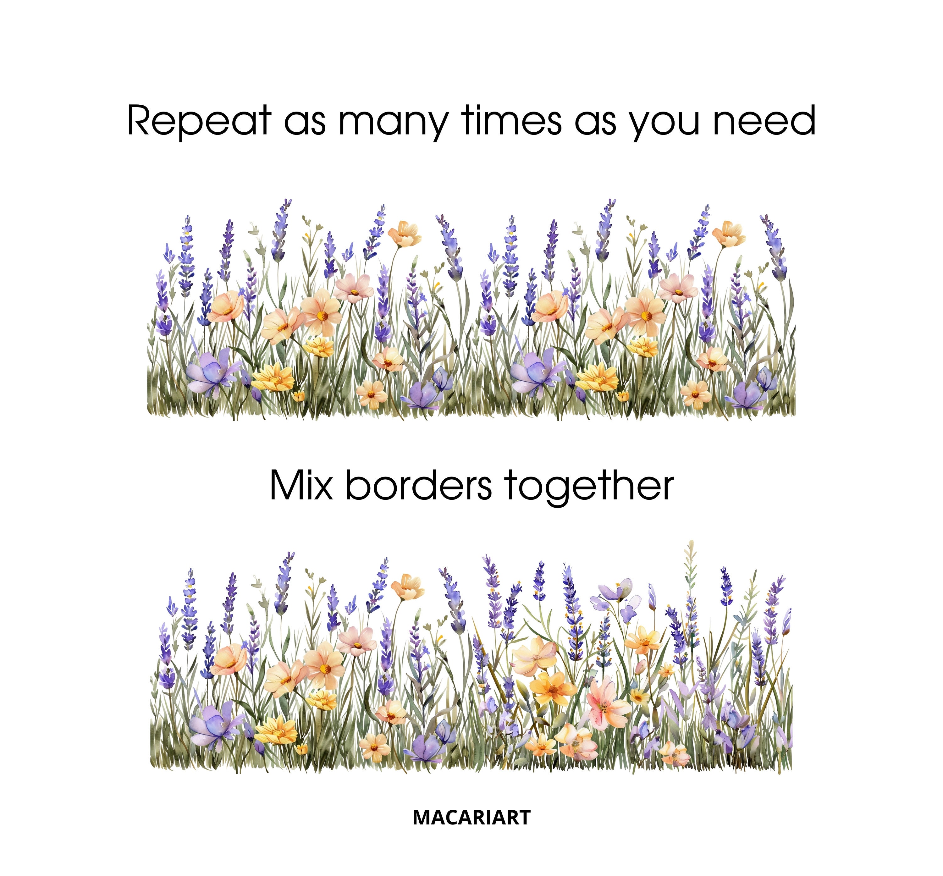 Wildflowers Borders Clipart Floral Watercolor Borders Lavender Flowers ...