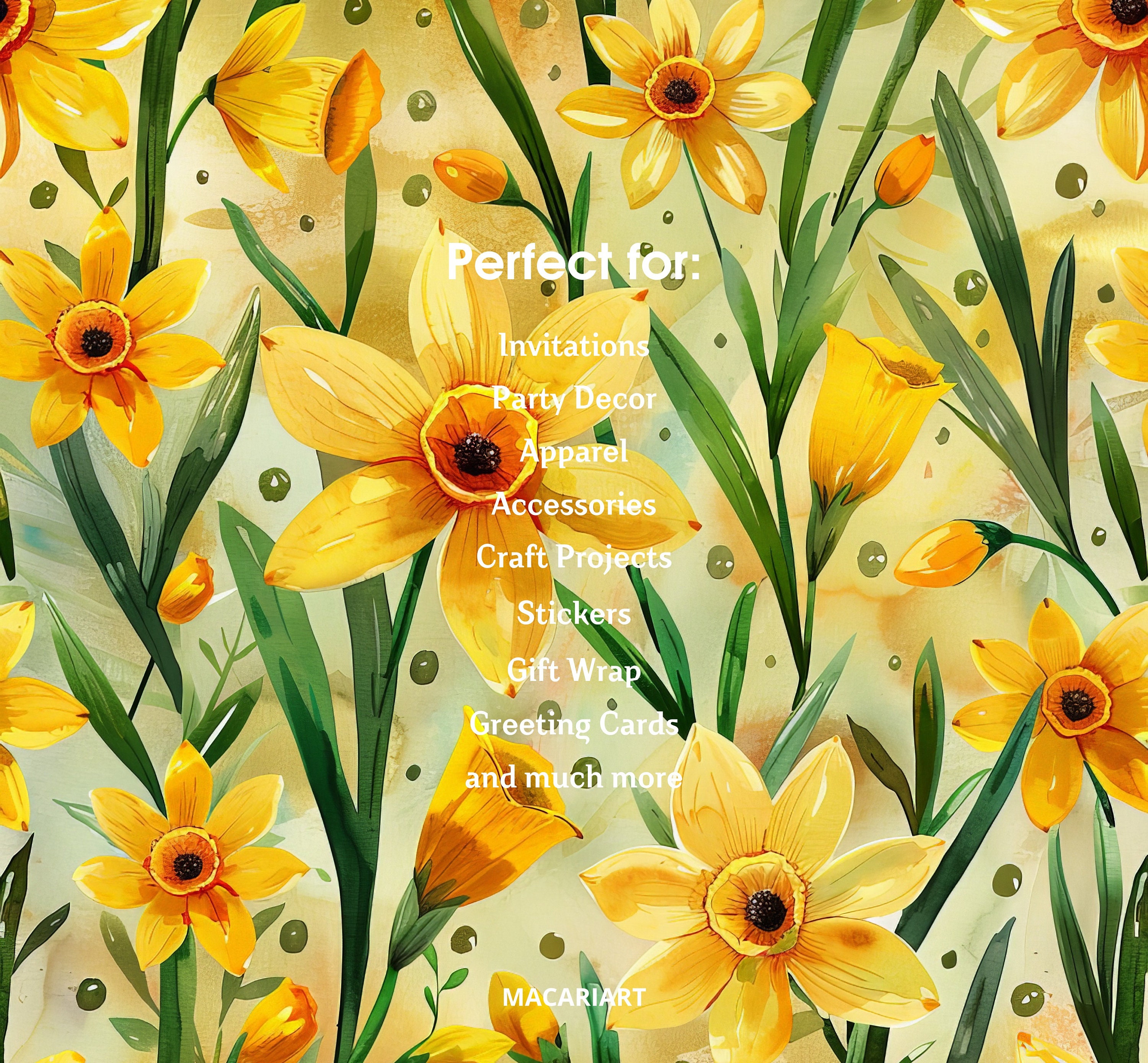 Daffodil Flowers Digital Papers Spring Flowers Digital Paper Pack Yellow Flower Printable ...