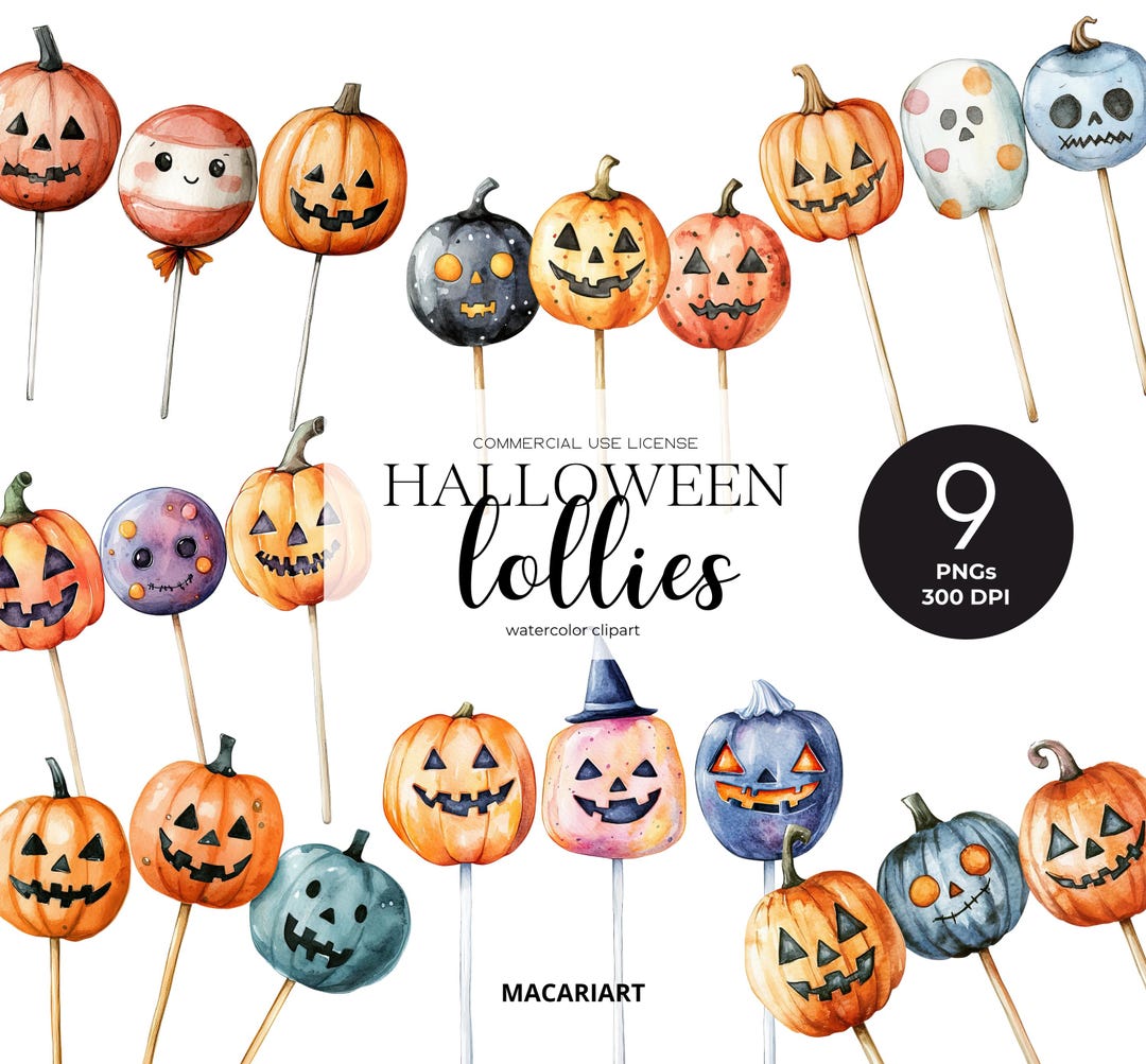 Watercolor Halloween Candy Clipart Lollipop Png Spooky Halloween ...
