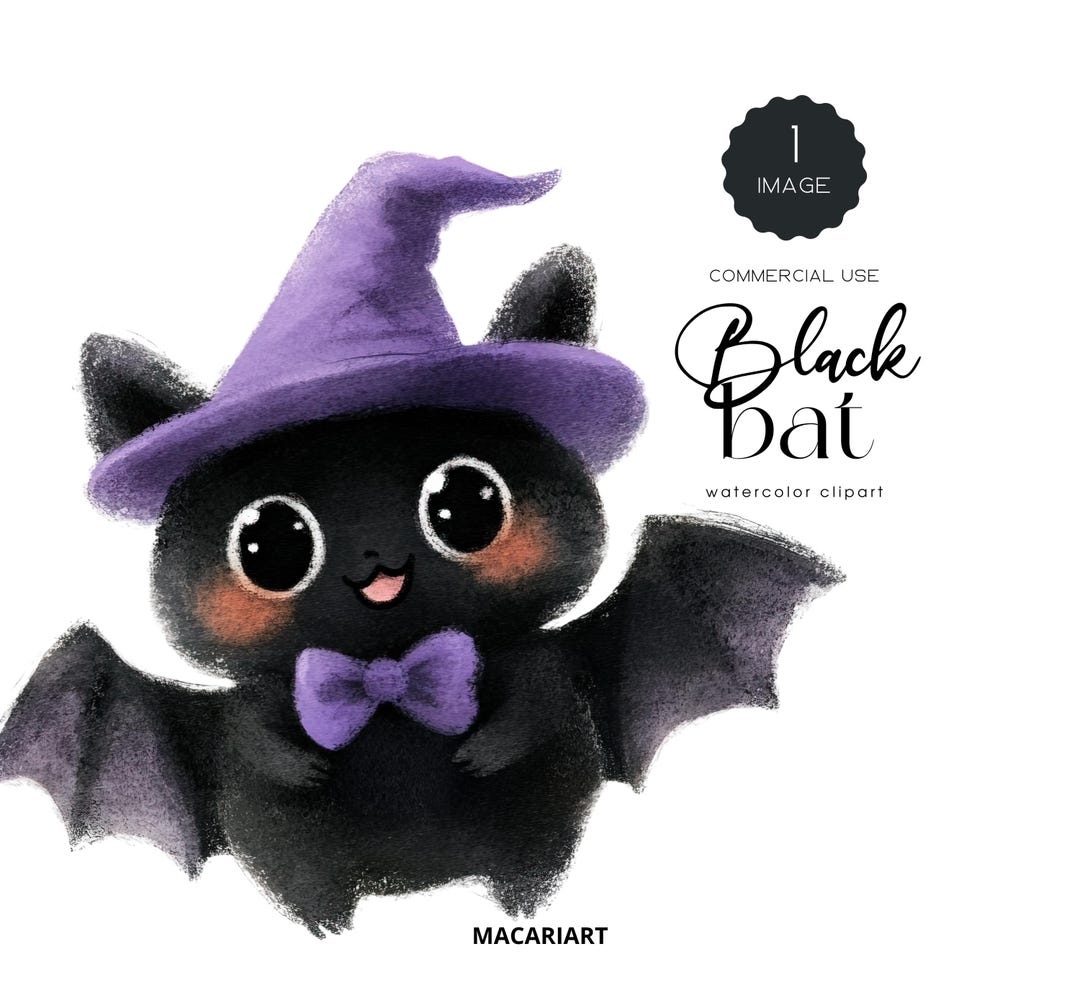 Cute Halloween Black Bat Clipart Bundle Watercolor Witches Bat Png ...