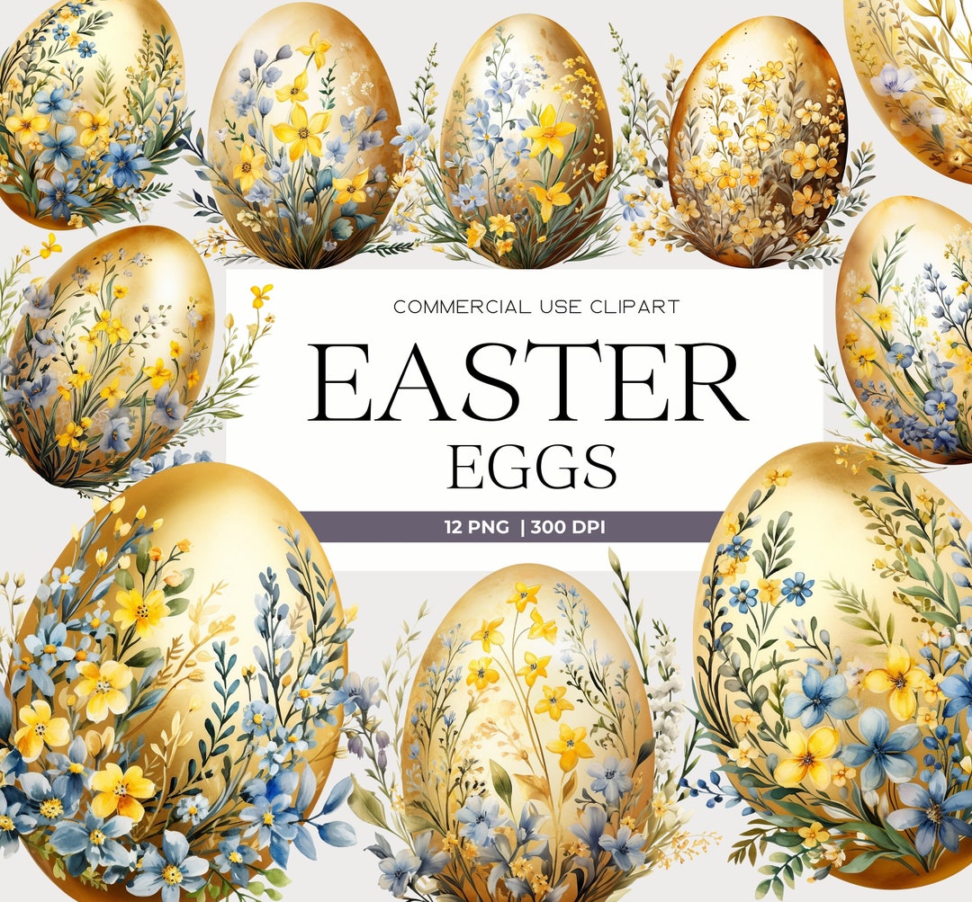 Watercolor Gold Easter Eggs Clipart Happy easter Png Floral Spring ...