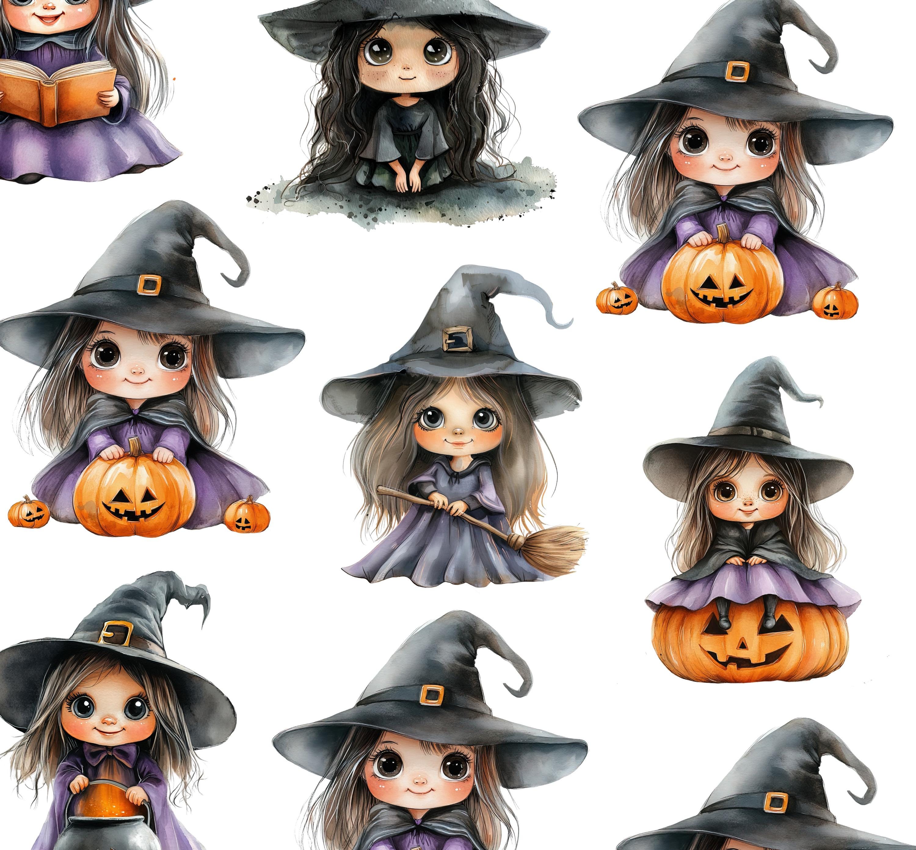 Cute Witch Clipart Watercolor Halloween Clip Art Mystical Witches Png ...