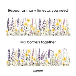 Lavender Borders Clipart Floral Watercolor Borders Wildflowers Seamless ...