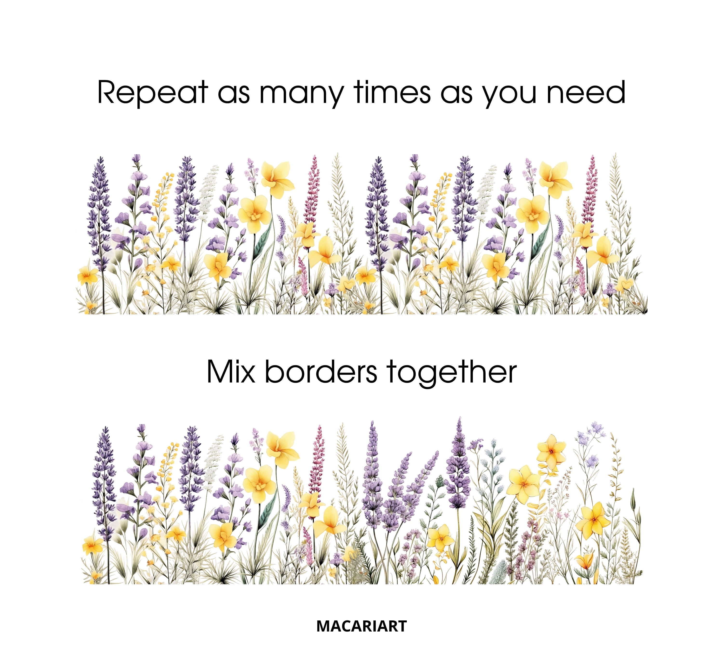 Lavender Borders Clipart Floral Watercolor Borders Wildflowers Seamless ...