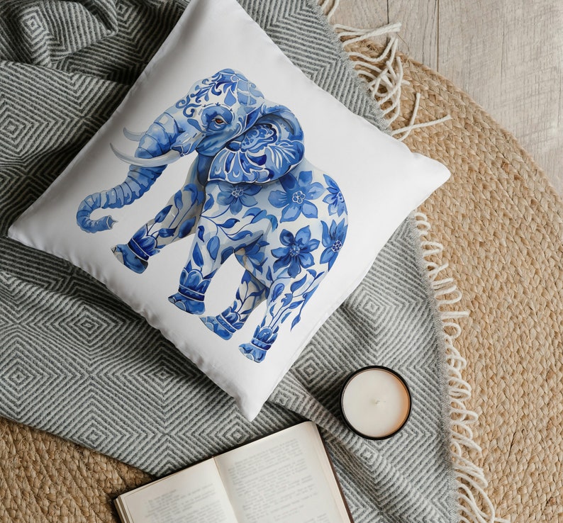 Toile Blue Elephant Clipart Watercolor Chinoiserie Toile De Jouy Jungle ...