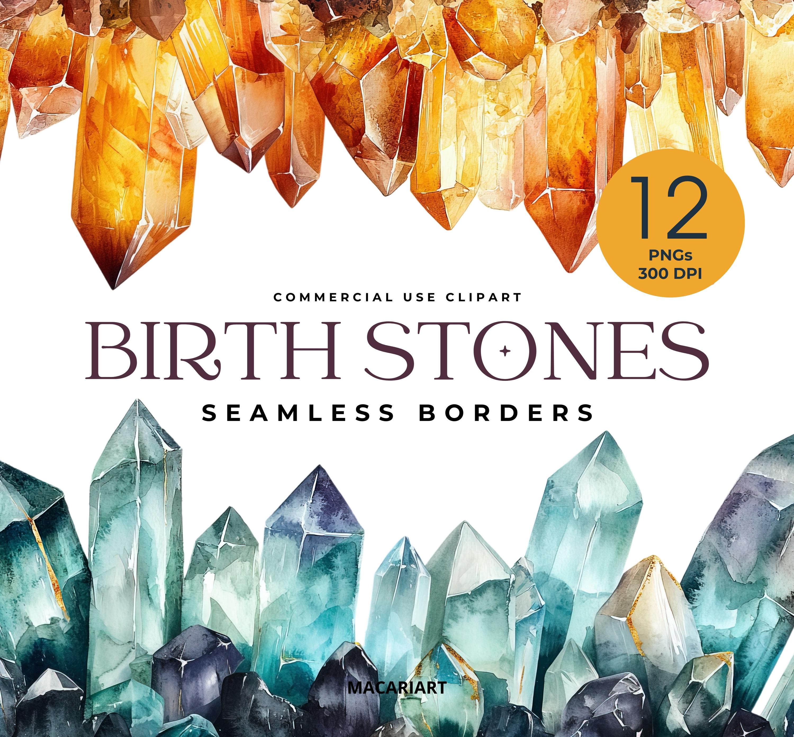 Birthstone Border Clipart, Watercolor Gemstone Border, Gold Glitter ...