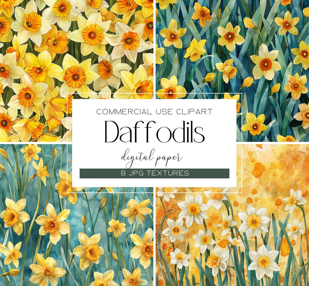 Daffodil Flowers Digital Papers Spring Flowers Digital Paper Pack Yellow Flower Printable ...