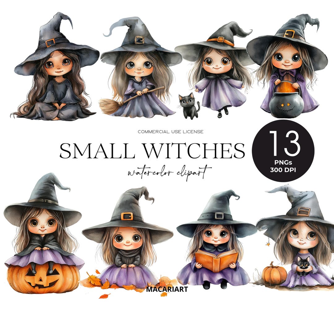 Cute Witch Clipart Watercolor Halloween Clip Art Mystical Witches Png ...