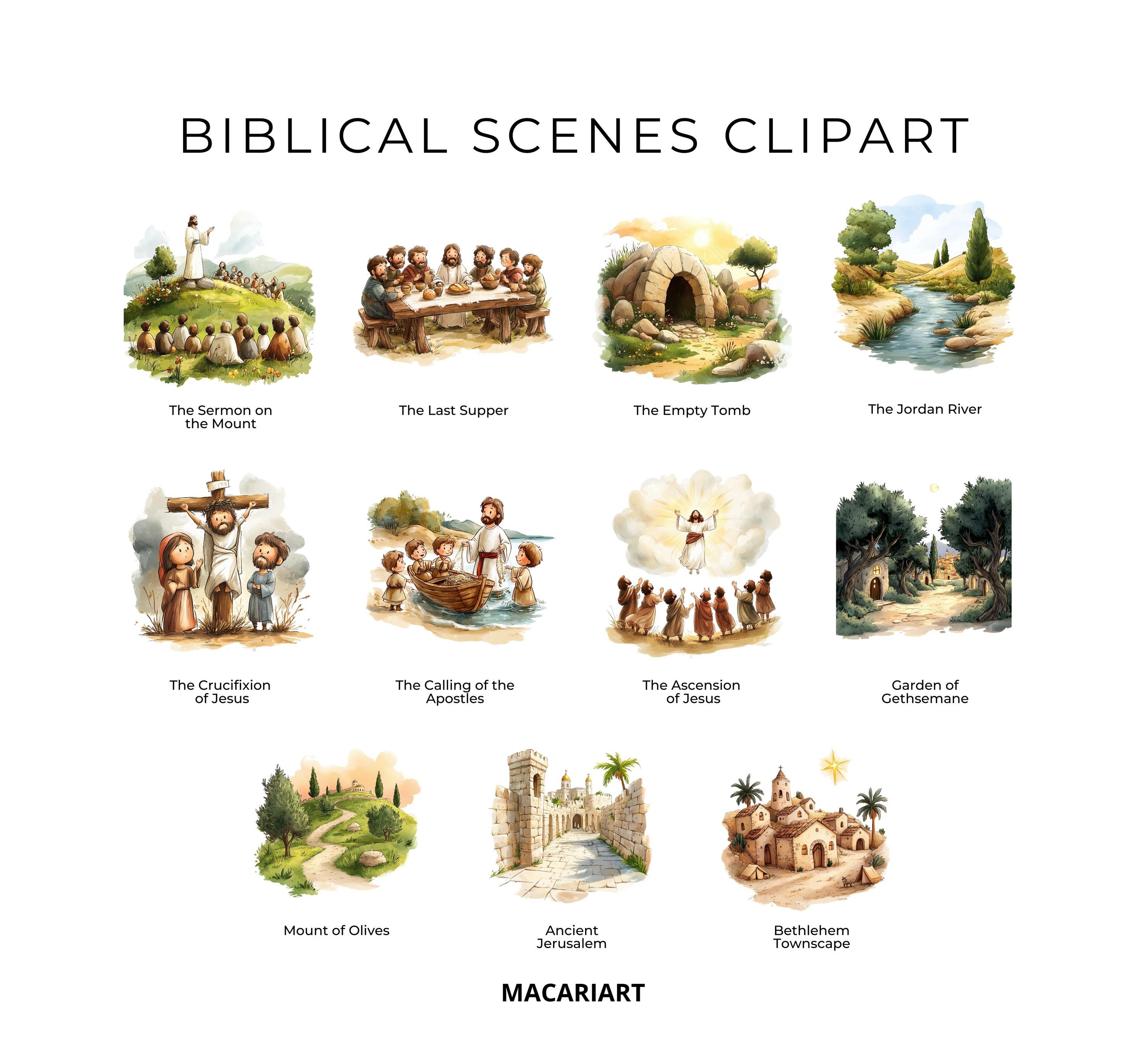 Biblical Scenes Clipart, Kids Bible Study Clipart, Bible Backgrounds ...