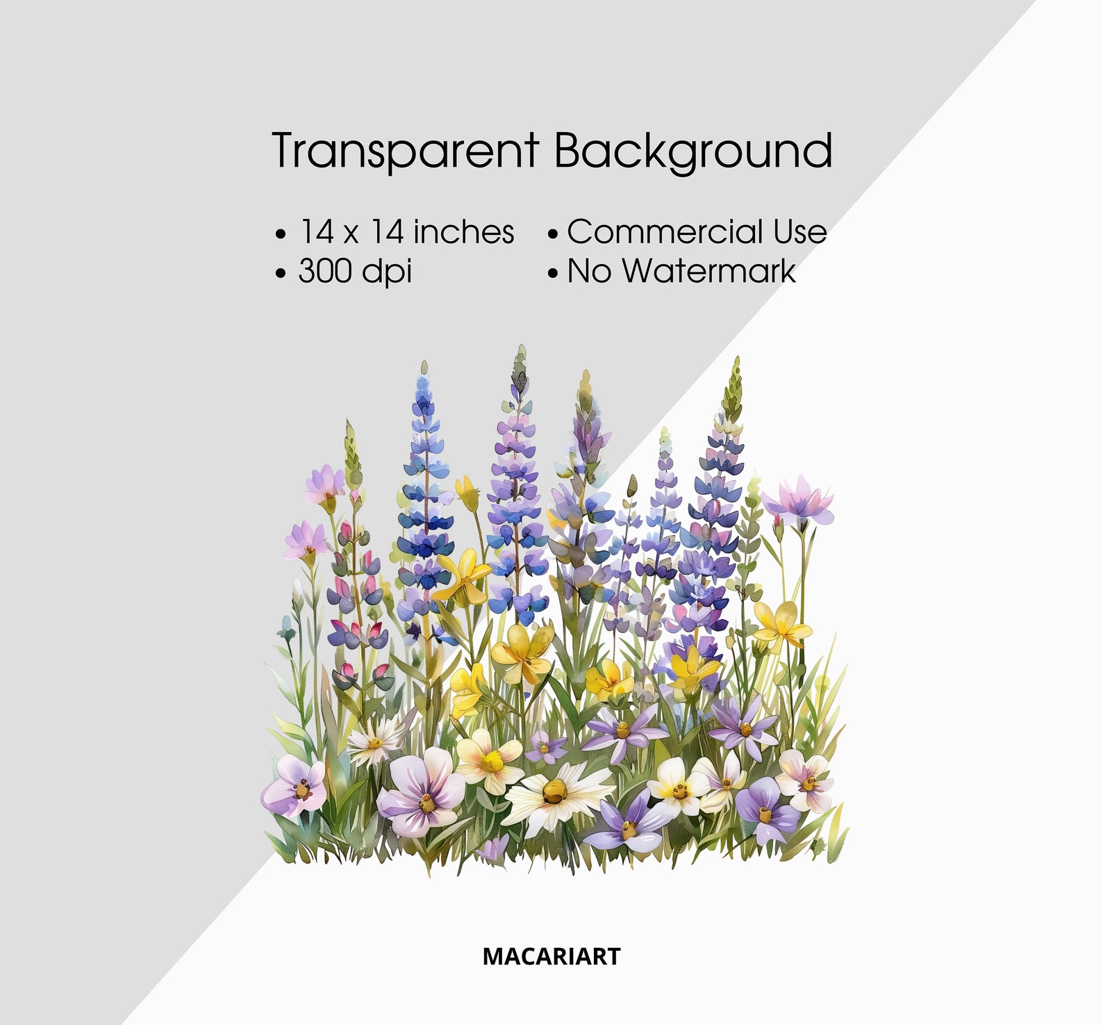 Wildflowers Borders Clipart Floral Watercolor Borders Lavender Flowers ...