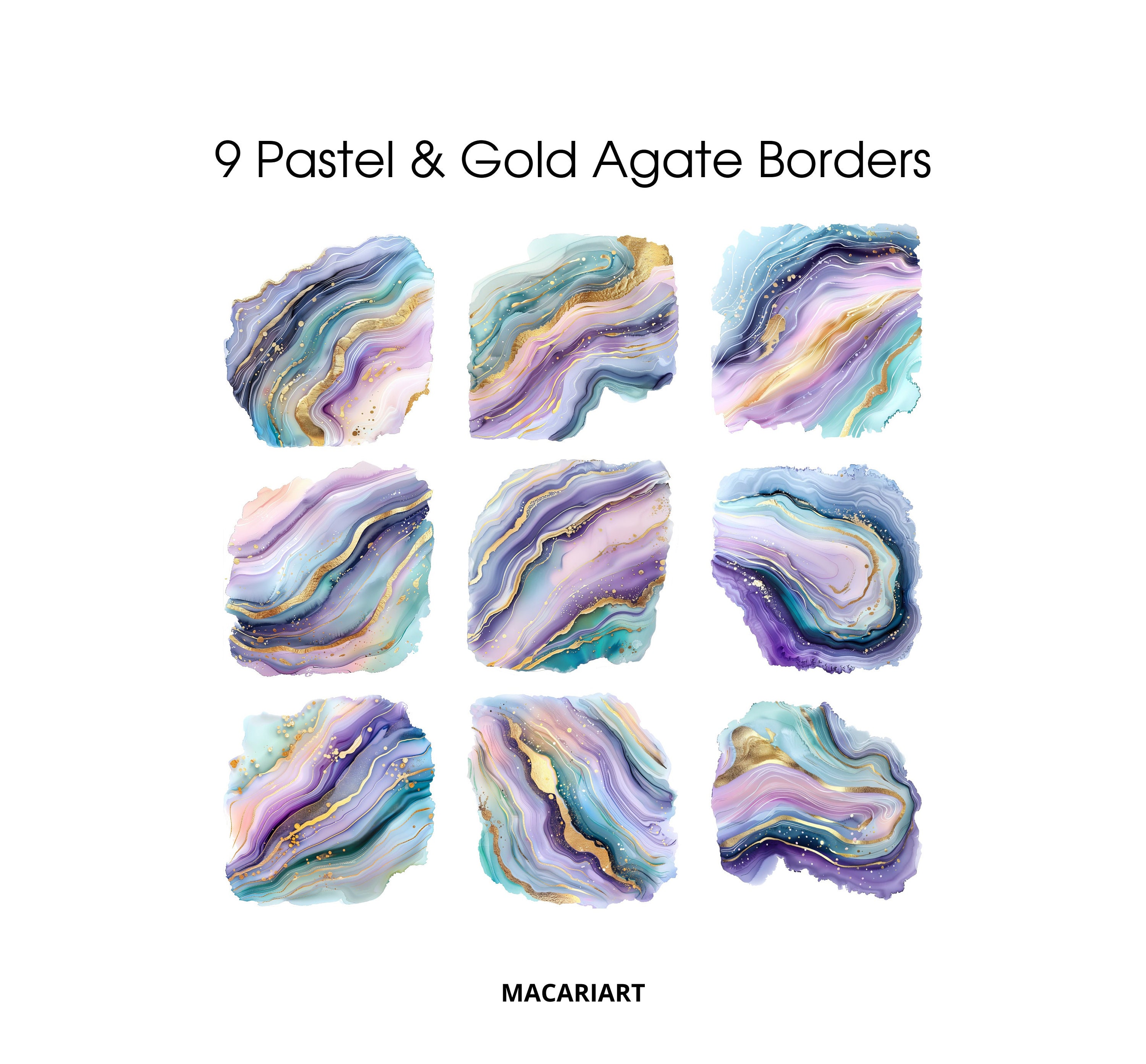 Pastel Agate Borders Clipart Gold Glitter Pastel Marble Border Geode ...