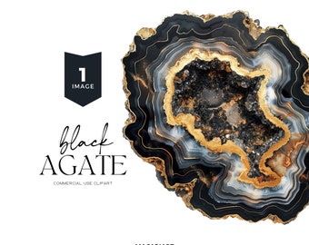 Black Agate Border Clipart Gold Glitter Black Marble Border Geode ...
