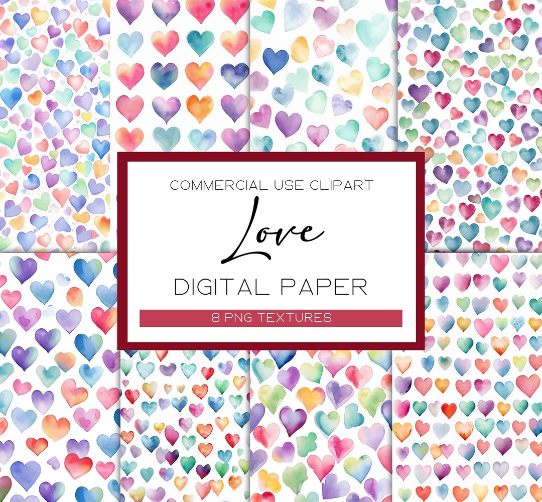 Valentine Hearts Seamless Digital Papers Watercolor Heart Backgrounds ...