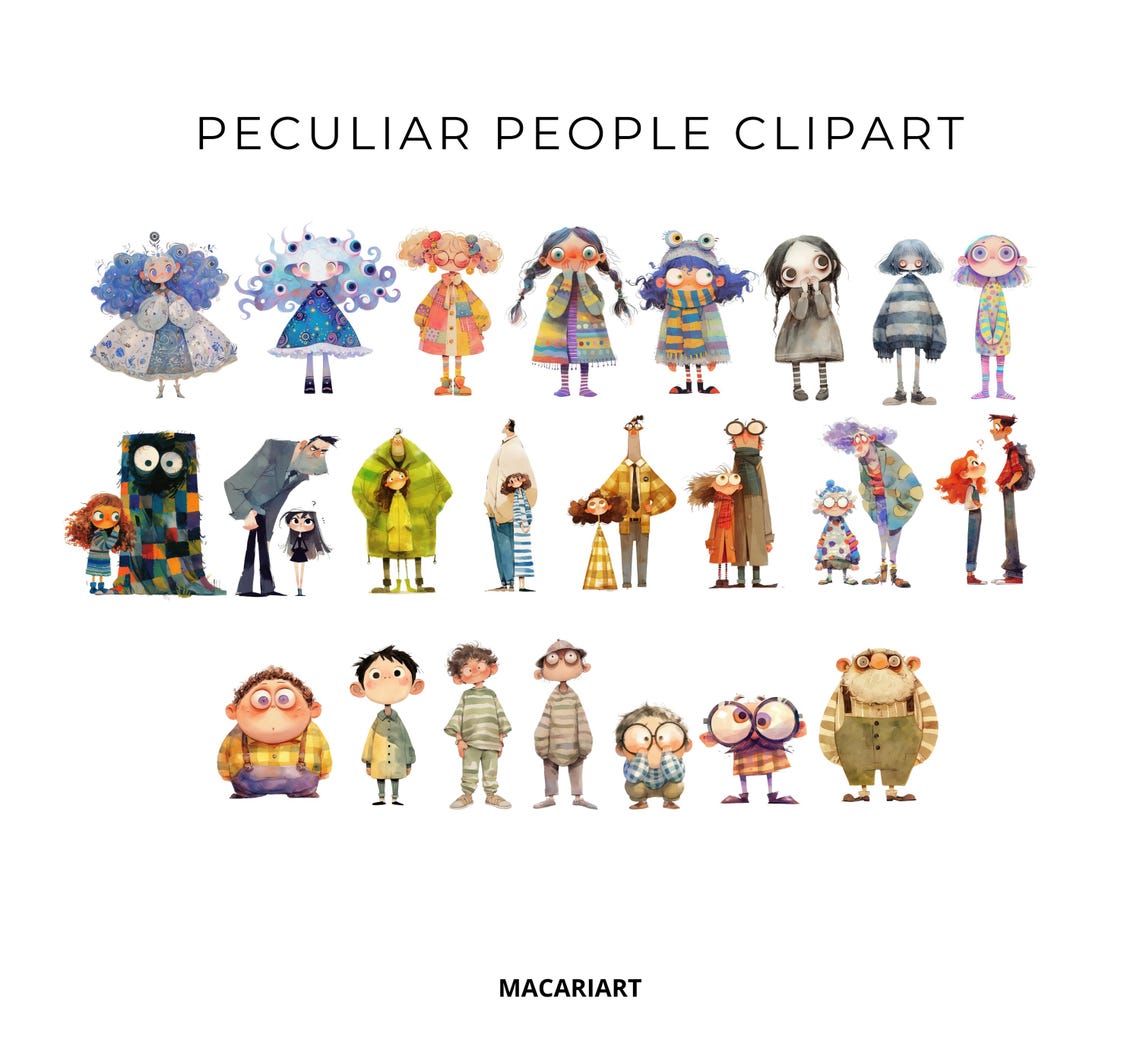 Peculiar People Clipart, Whimsical Quirky Girl Clipart, Quirky People ...