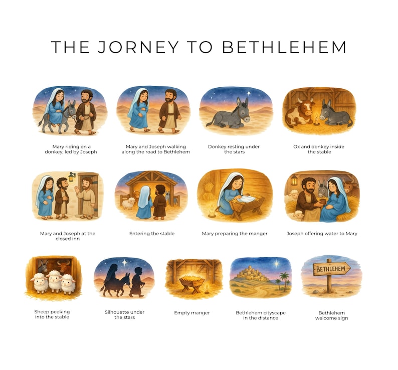 The Journey to Bethlehem Scenes, Cute Nativity Scene, Christmas Star ...