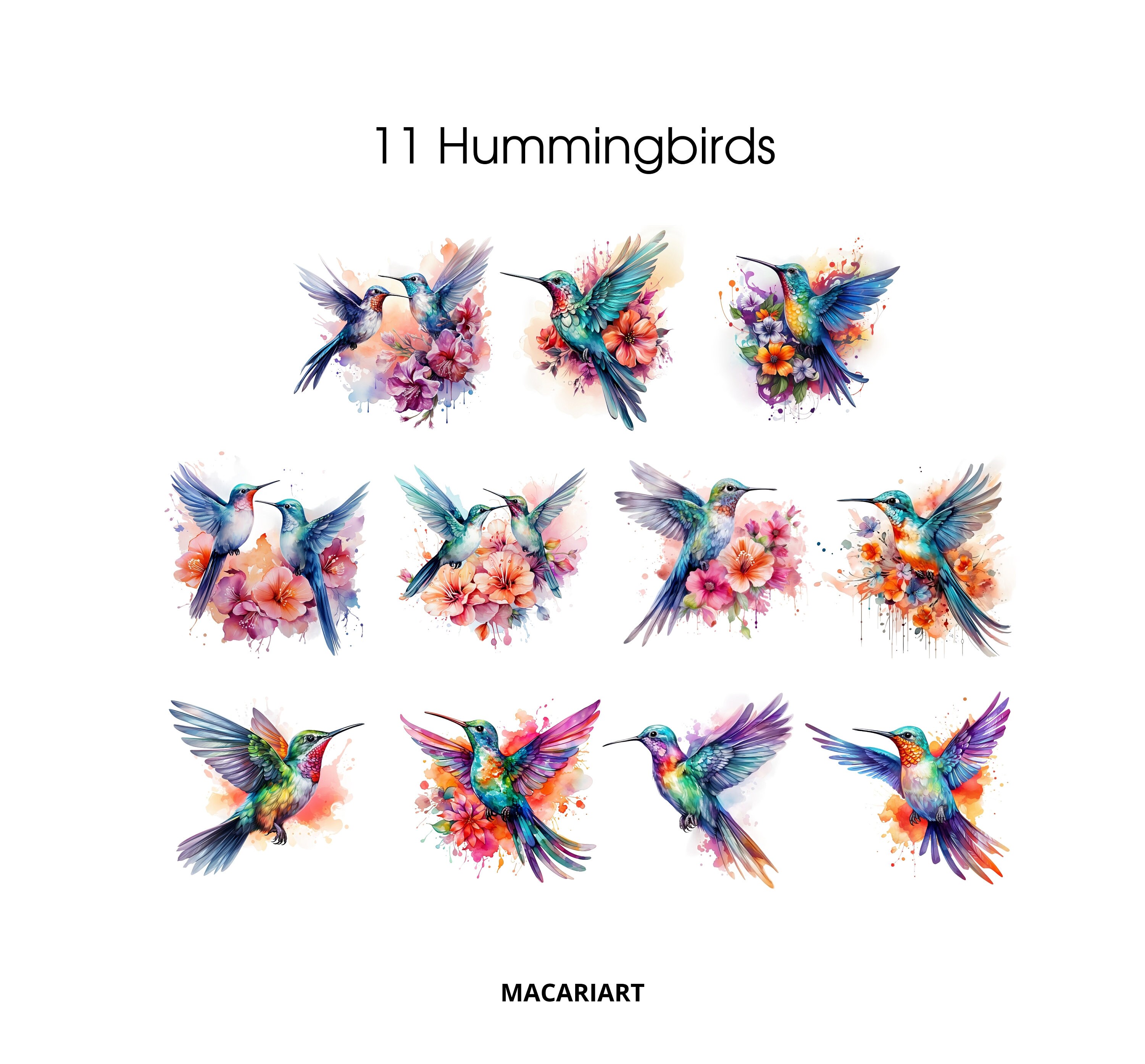 Watercolor Hummingbird Clipart Cute Colorful Bird Illustration ...