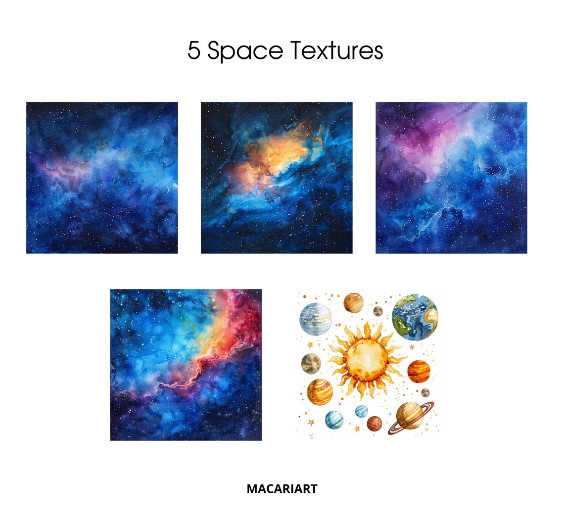 Watercolor Solar System Clipart Pack Planets Png Universe Clipart ...