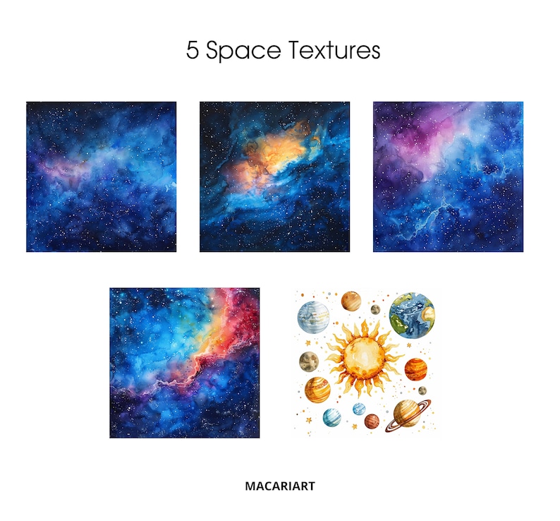 Watercolor Solar System Clipart Pack Planets Png Universe Clipart ...