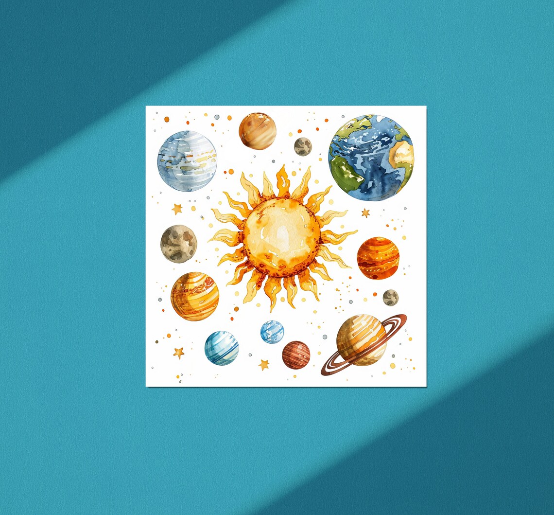 Watercolor Solar System Clipart Pack Planets Png Universe Clipart ...