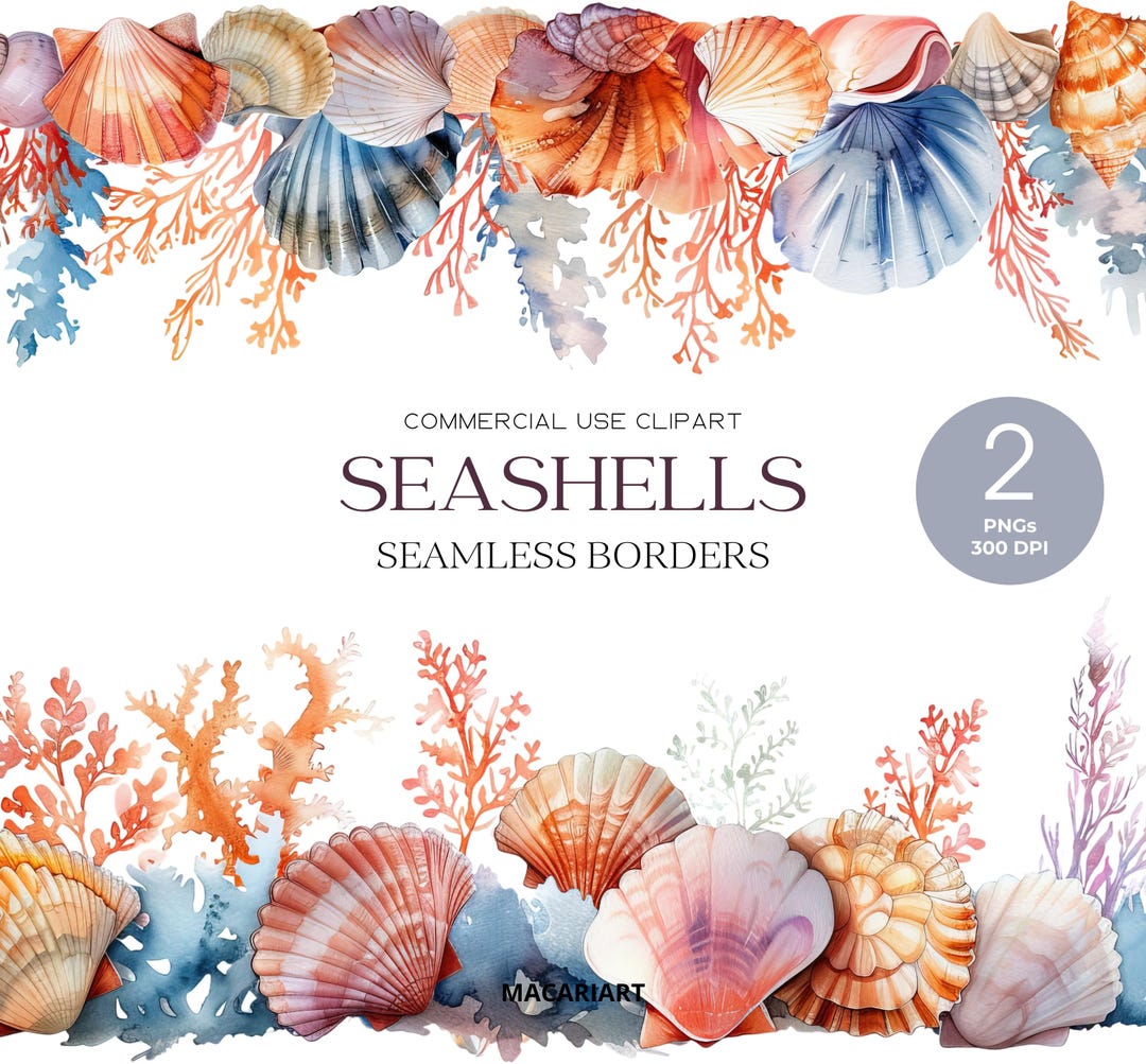 Seashell Border Clipart Sea Theme Border Ocean Decor for Card Making ...
