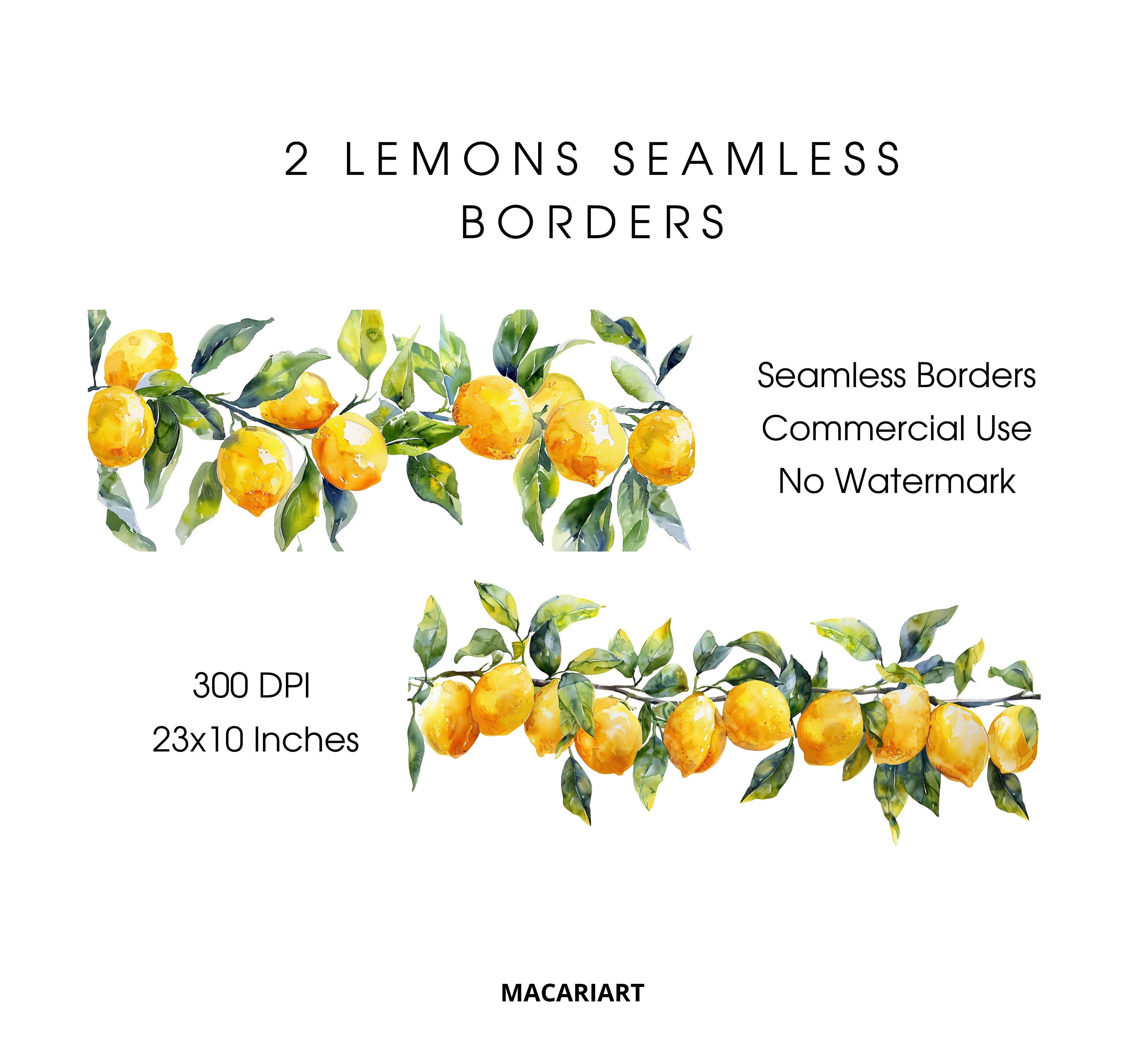 Lemon Garland Clipart Watercolor Fruit Border Citrus Clipart Lemon ...