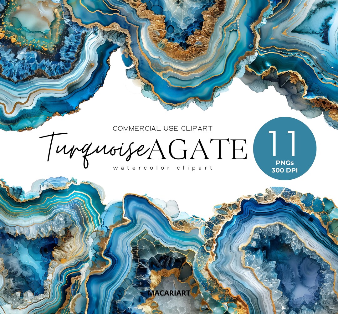 Turquoise Agate Borders Clipart Gold Glitter Blue Marble Border Geode ...