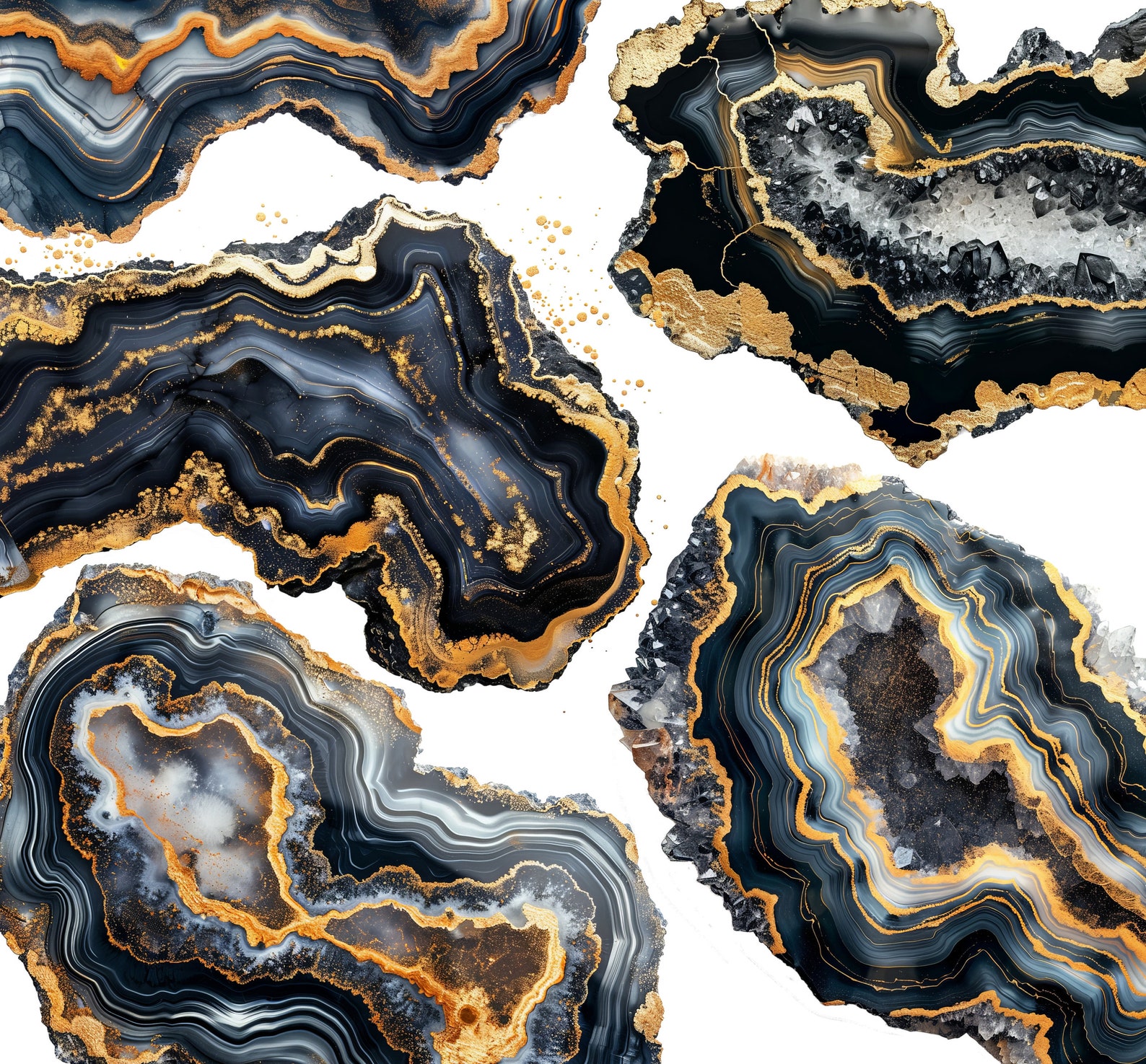Black Agate Borders Clipart Gold Glitter Black Marble Border Geode ...