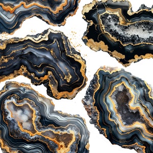 Black Agate Borders Clipart Gold Glitter Black Marble Border Geode ...